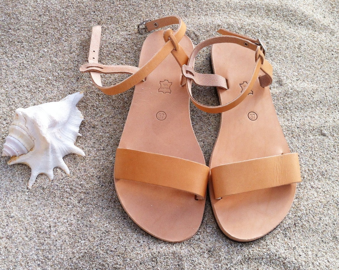 Leather Sandals Womens, Flat Sandals, Wedding Sandals, Ankle Strap ...