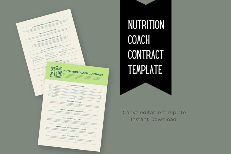 Editable Nutrition Coach Contract Template | Canva Client Agreement for ...