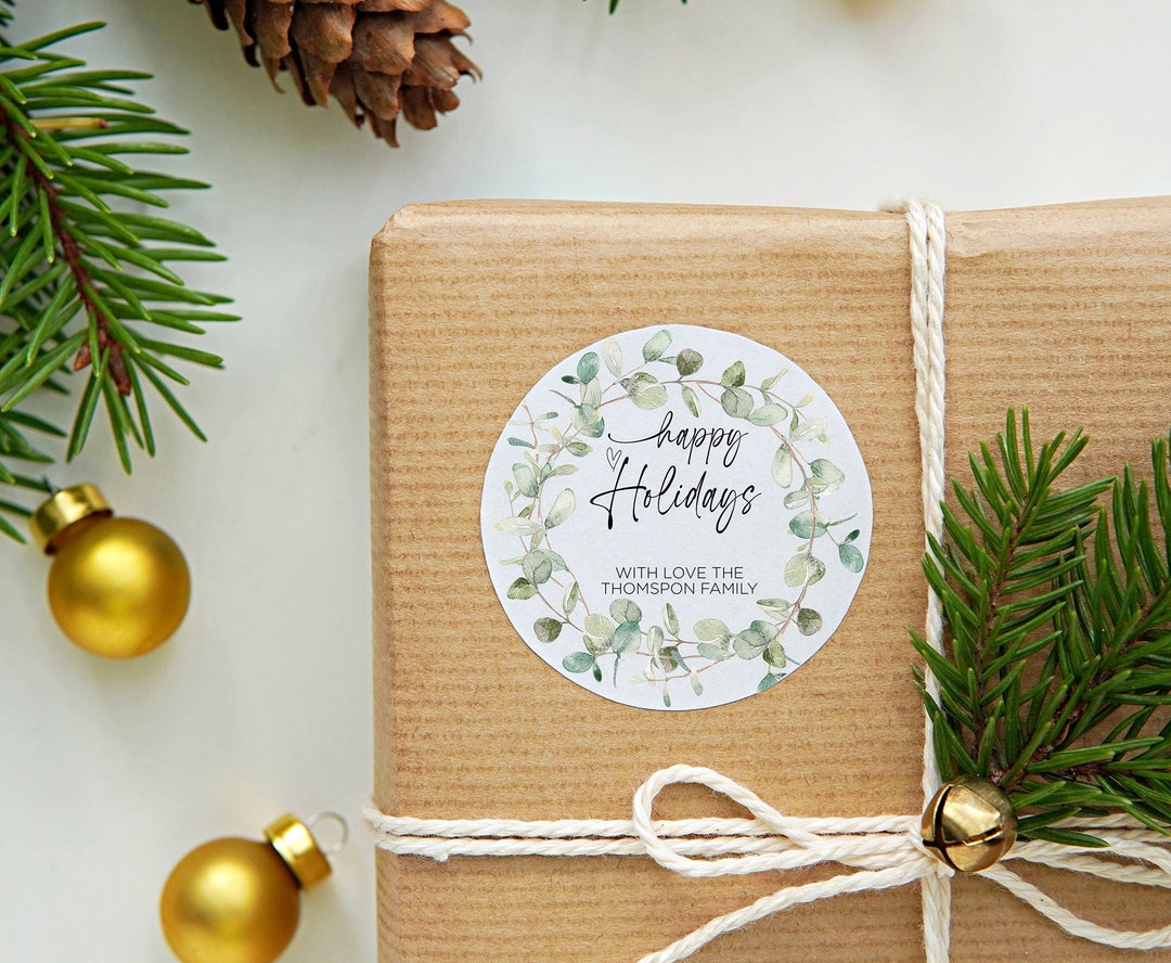 Happy Holidays Gift Label Stickers, Christmas Round Labels, Circle ...