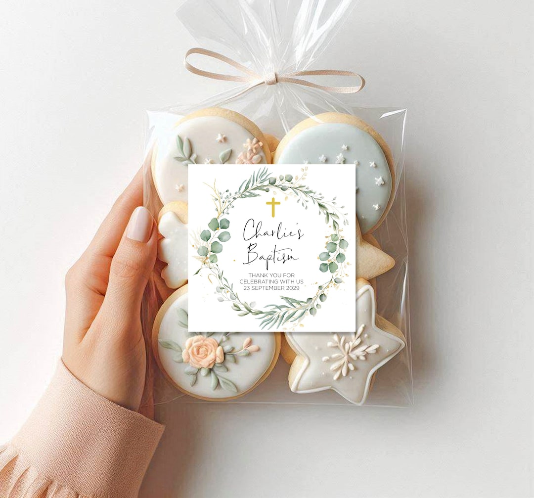 Pretty Christening Stickers for Guests, Custom Baptism Thank You Favor ...
