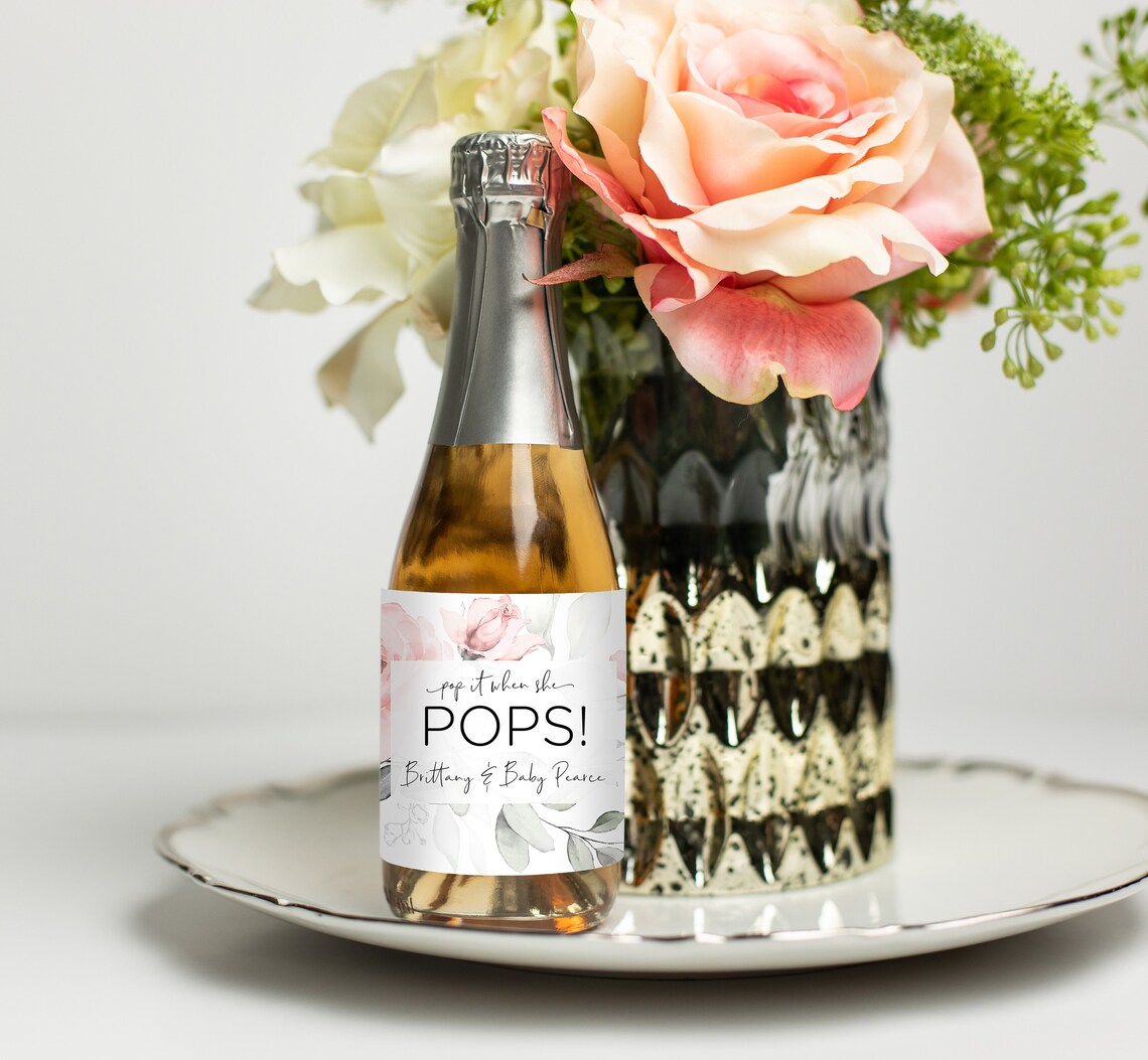 Pop It When She Pops Wine Label, Baby Shower Favors, Mini Champagne ...