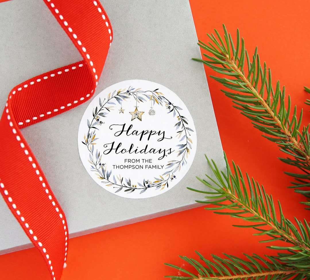 Custom Happy Holidays Gift Label Stickers, Merry Christmas Stickers ...