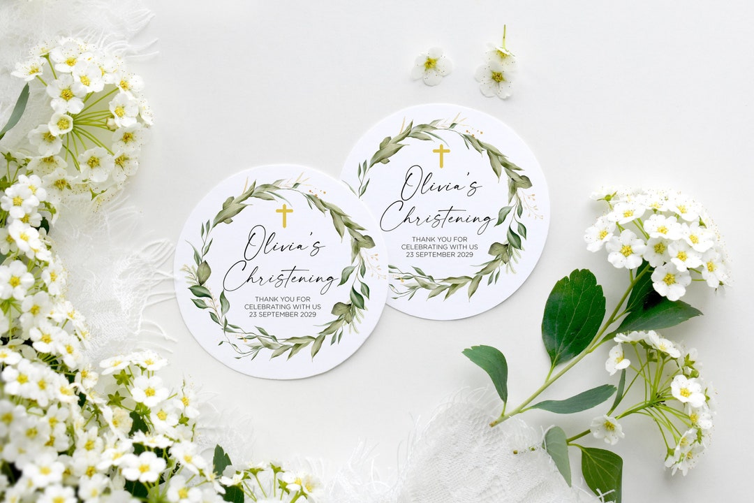 Christening Stickers for Guests, Custom Baptism Thank You Favor ...