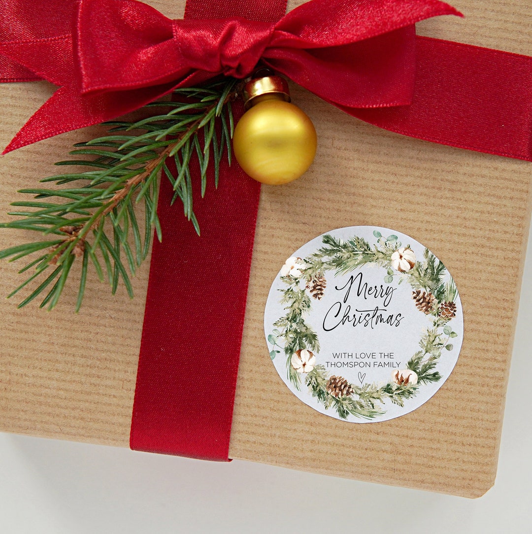 Christmas Gift Label Stickers, Merry Christmas Round Labels, Circle ...