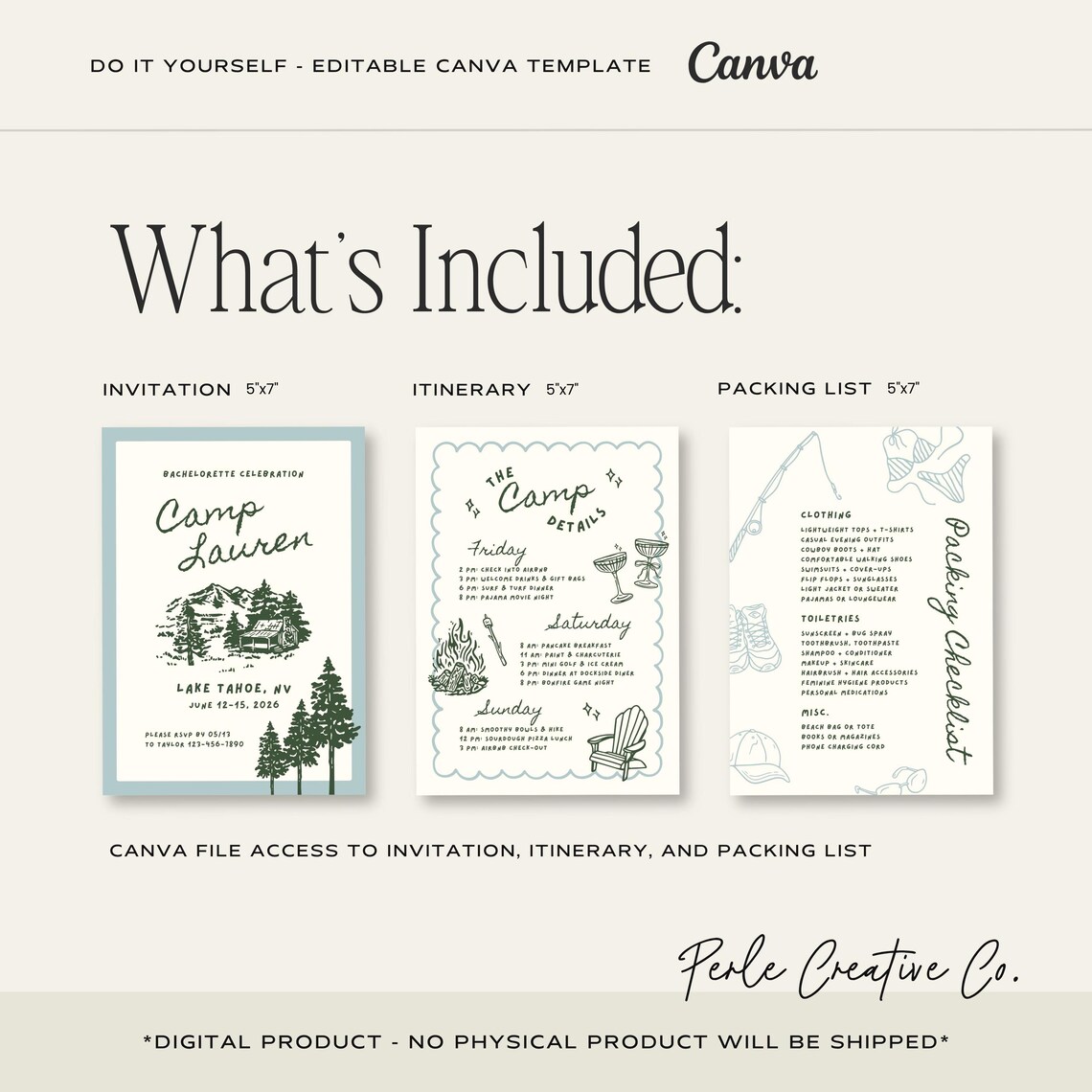 Camp Bachelorette Invitation Template: Camping Lake Cabin Bach Party ...