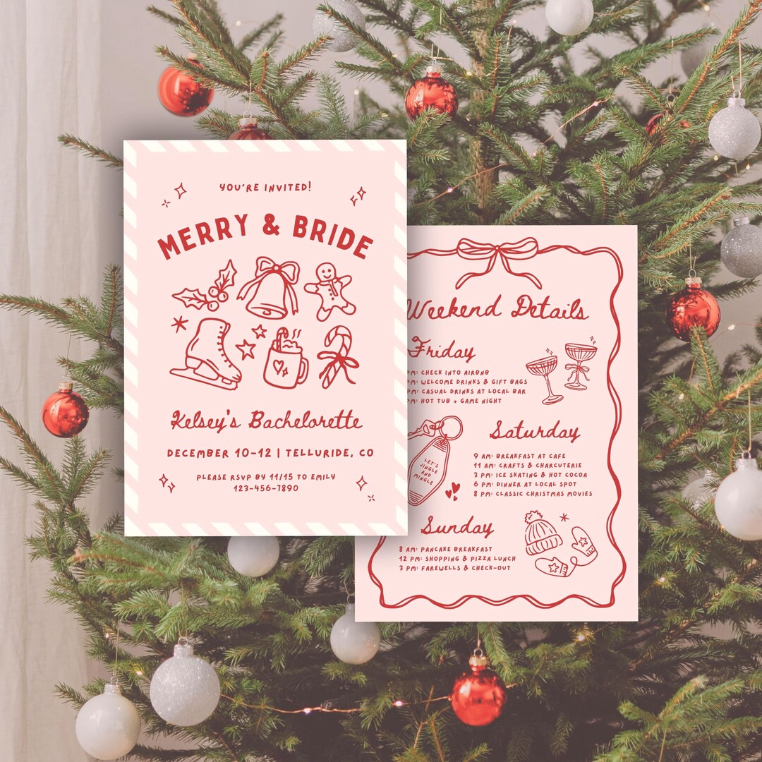 Merry and Bride Bachelorette Invitation Template: Christmas Theme ...