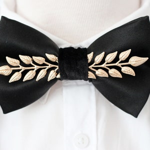 Black Bowtie, Gold Mens Silk Bow Tie for Men, Gold Wedding Bow Tie Black Satin Bowtie Bow Tie ...