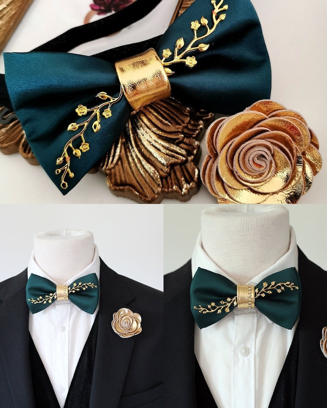 Emerald Teal Green Satin Mens Tuxedo Bow Tie Emerald Green Bowties Men ...