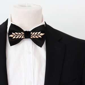 Black Bowtie, Gold Mens Silk Bow Tie for Men, Gold Wedding Bow Tie Black Satin Bowtie Bow Tie ...