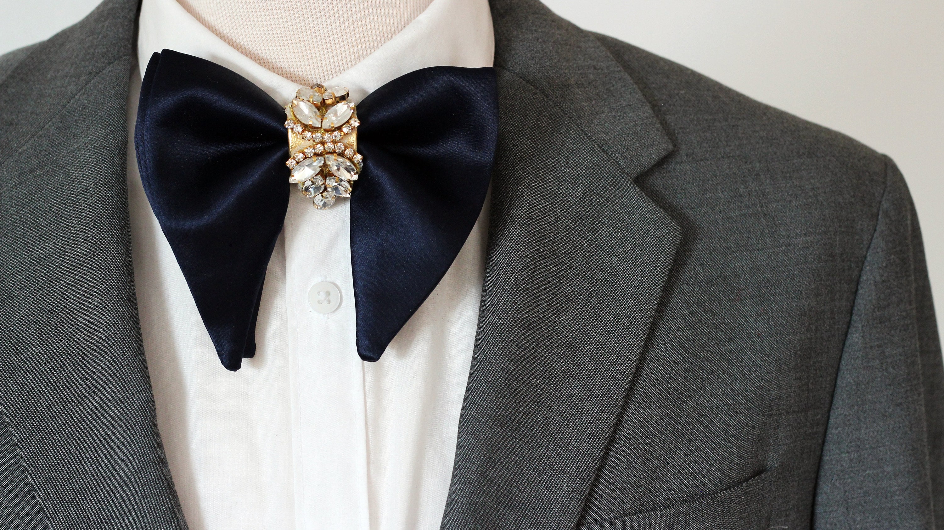 Navy Blue Satin Butterfly Bow Tie, Big Navy Blue Oversized Bowties Set ...