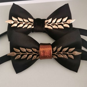 Black Bowtie, Copper Mens Silk Bow Tie for Men, Gold Wedding Bow Tie Black Satin Bowtie ...