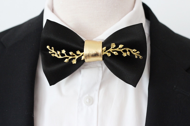 Black Bowtie Gold Mens Silk Bow Tie for Men Gold Wedding Bow - Etsy