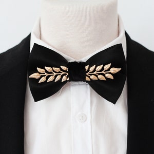 Black Bowtie Gold Mens Silk Bow Tie for Men Gold Wedding Bow - Etsy