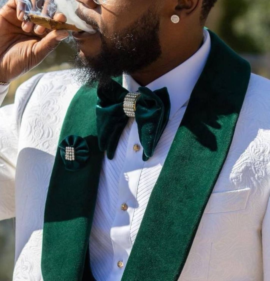 Hunters Green Velvet Butterfly Big Bow Tie Lapel Pin Set,green Gold ...
