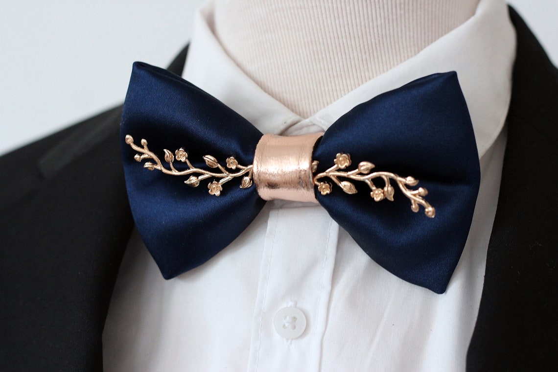 Navy Blue Satin Mens Bowtie Boys Prom Bow Tie Rose Gold - Etsy