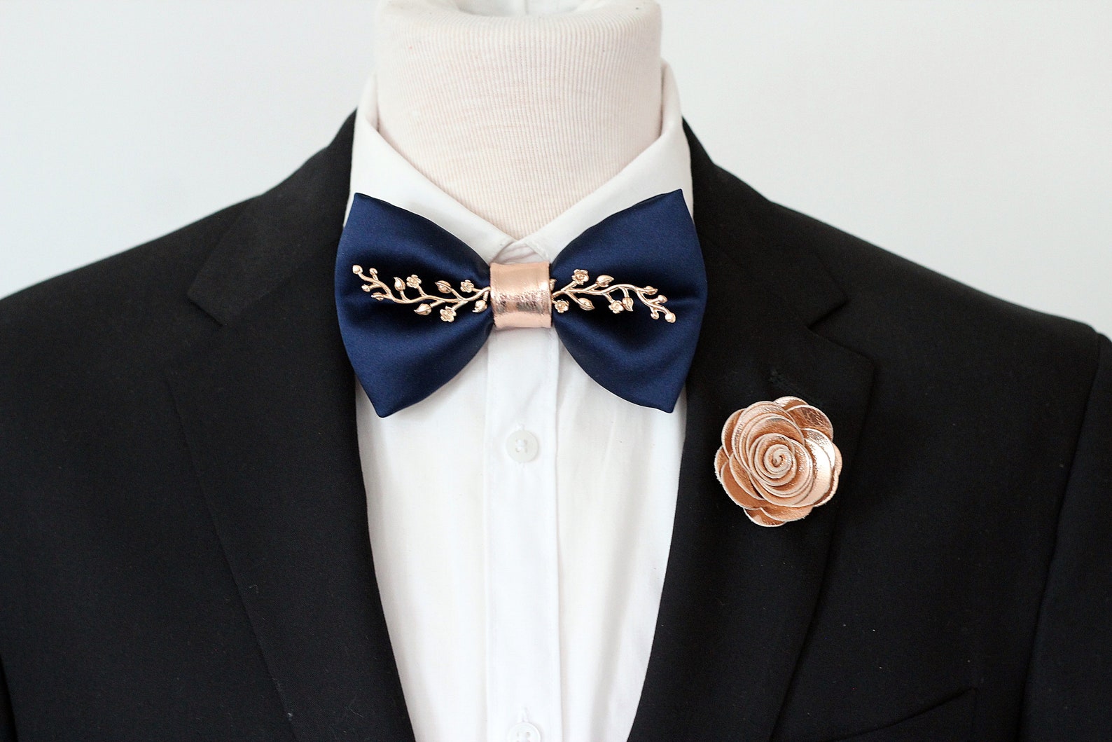 Navy Blue Satin Mens Bowtie Boys Prom Bow Tie Rose Gold - Etsy
