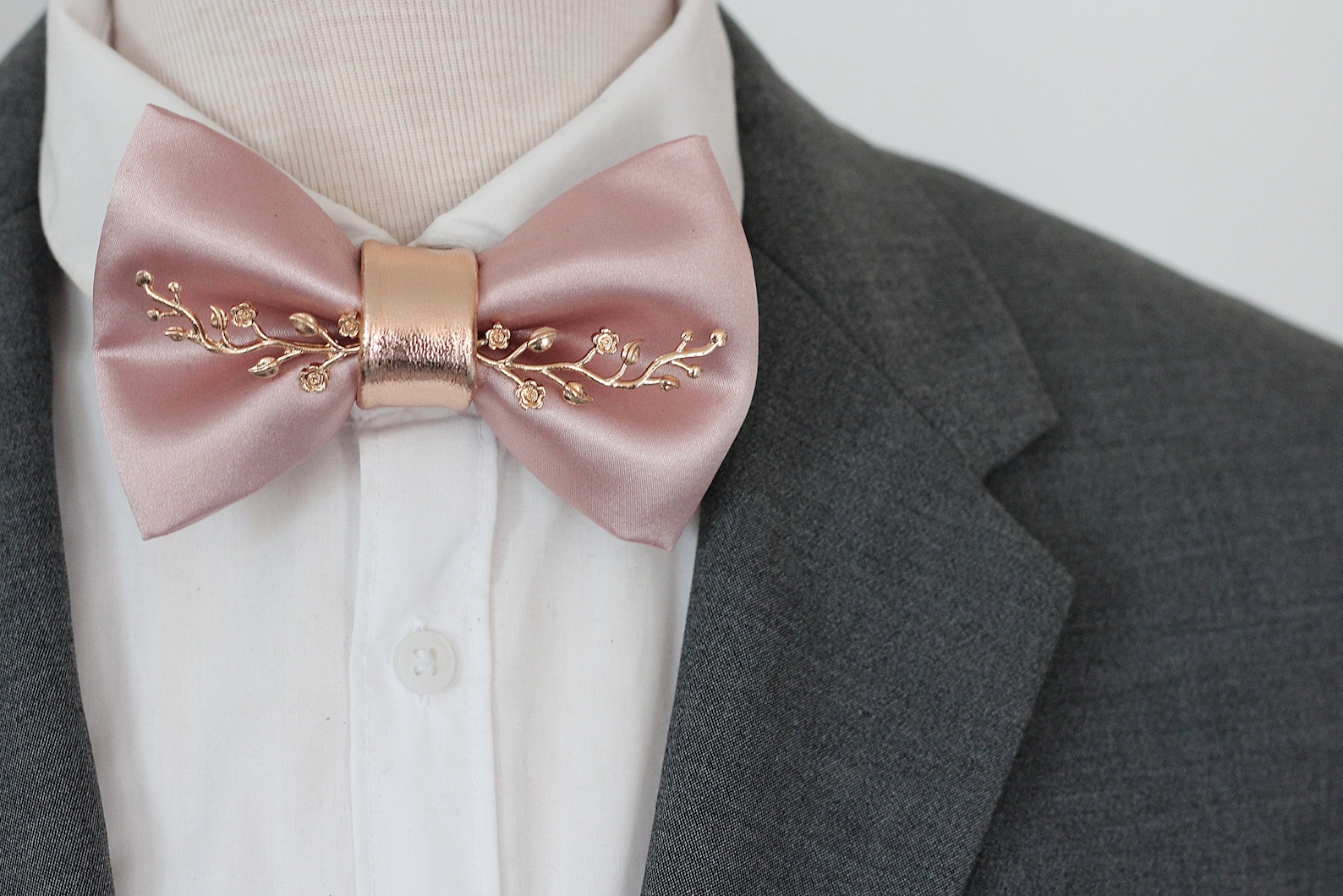 Rose Gold Satin Tie Pre Tied Bow Tie Rose Gold Bowtie Dusty - Etsy