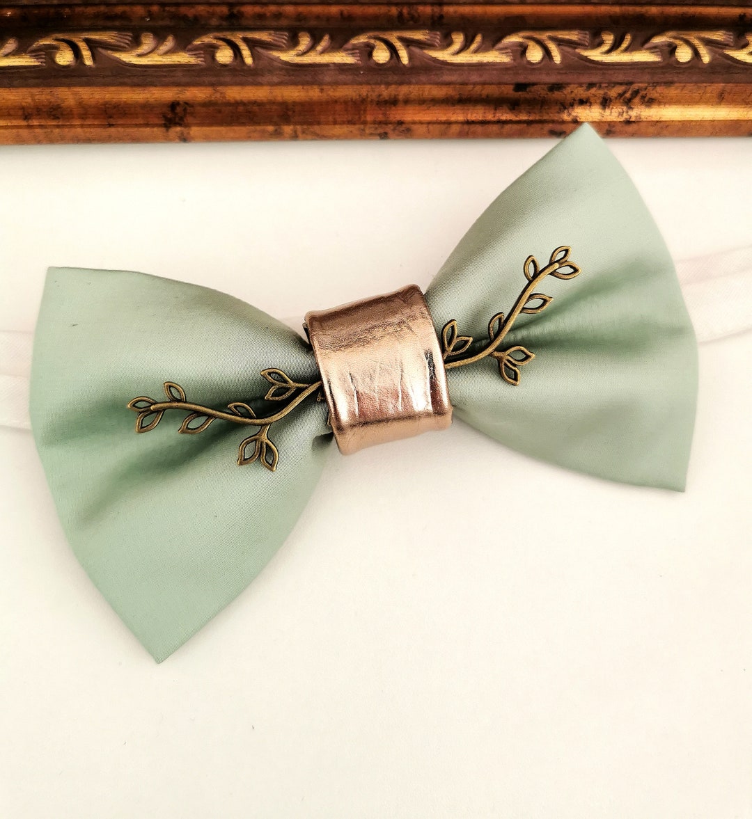 Sage Green Satin Mens Bow Tie, Sea Moss Green Bowties Champagne Gold ...