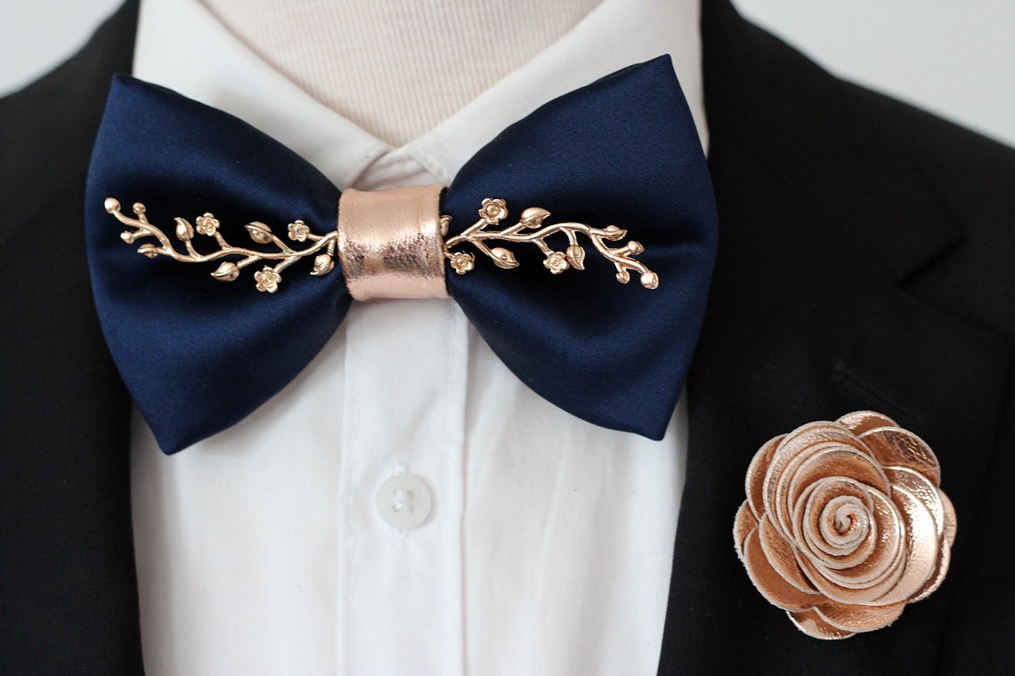 Navy Blue Satin Mens Bowtie Boys Prom Bow Tie Rose Gold - Etsy