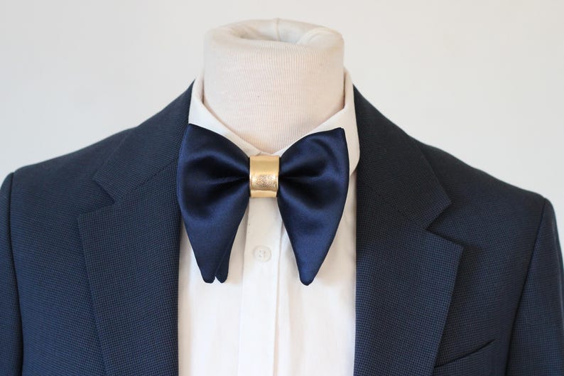 Navy Blue Satin Oversized Big Bow Tie, Big Navy Blue Elegant Bowties ...