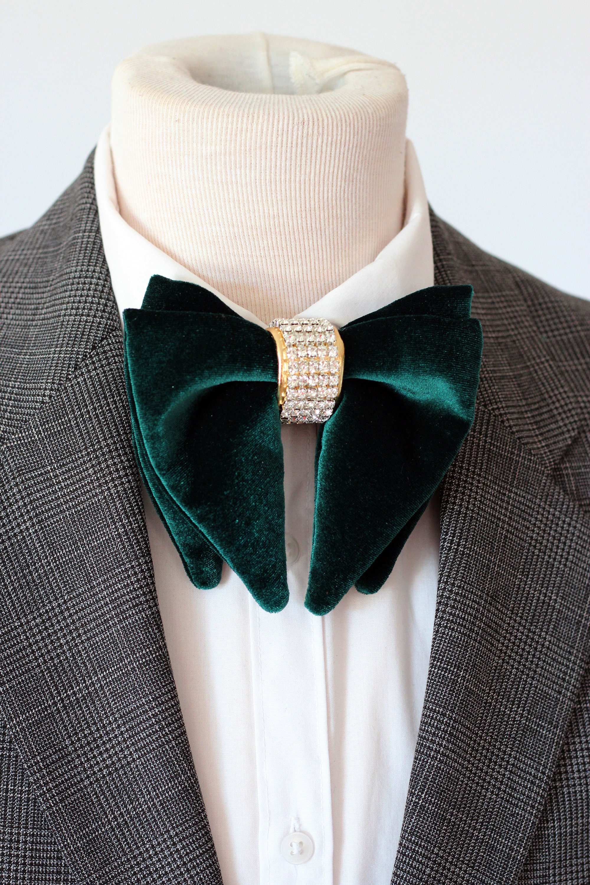 Hunters Green Velvet Butterfly Big Bow Tie Lapel Pin Set,green Gold ...