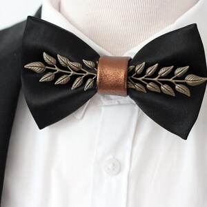 Black Bowtie, Copper Mens Silk Bow Tie for Men, Gold Wedding Bow Tie Black Satin Bowtie ...