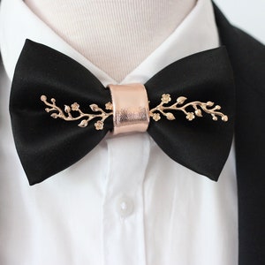 Black and Gold Satin Butterfly Bow Tie, Formal Black Bowties for Men Bowtie, Wedding Groom ...