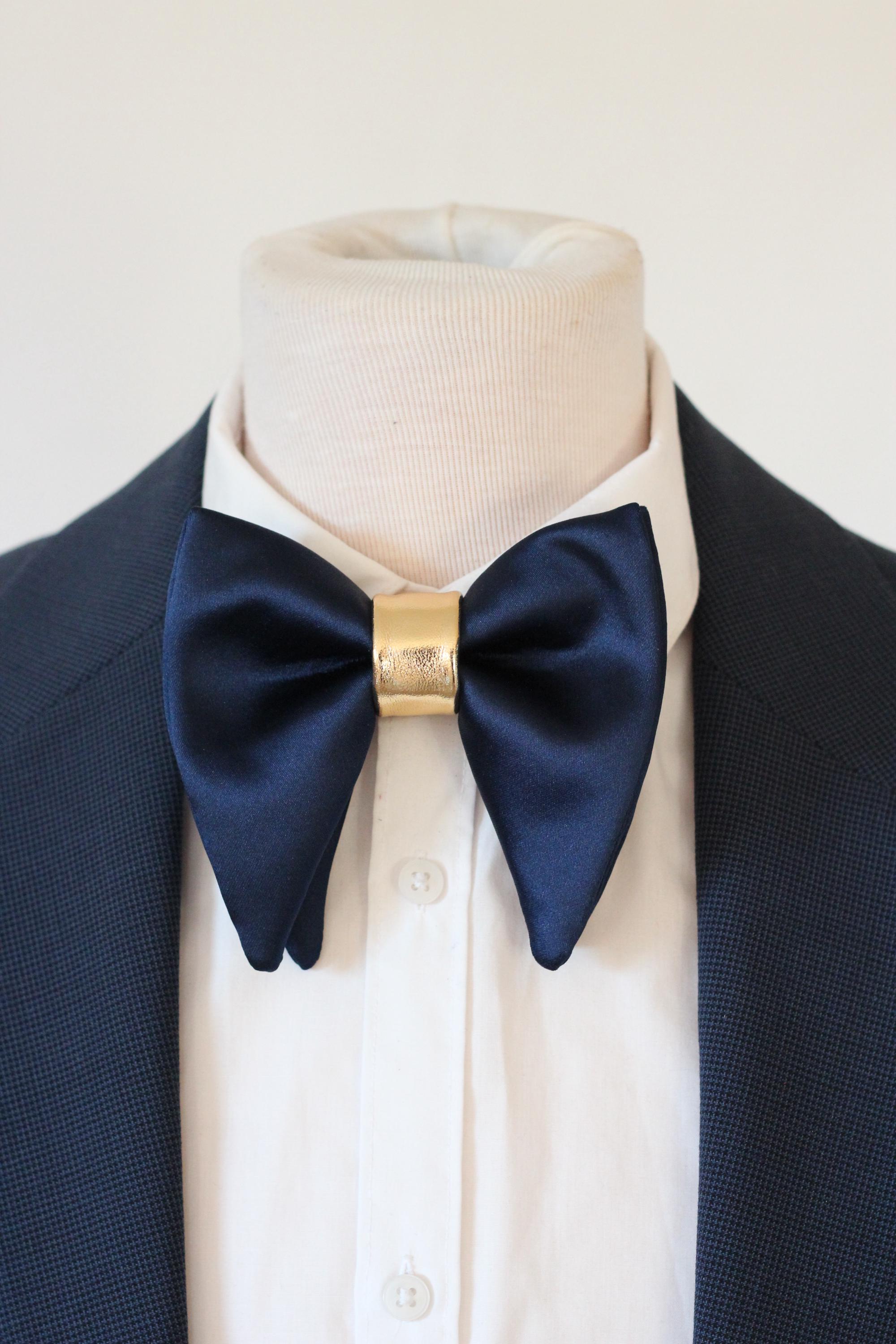 Navy Blue Satin Oversized Big Bow Tie, Big Navy Blue Elegant Bowties ...