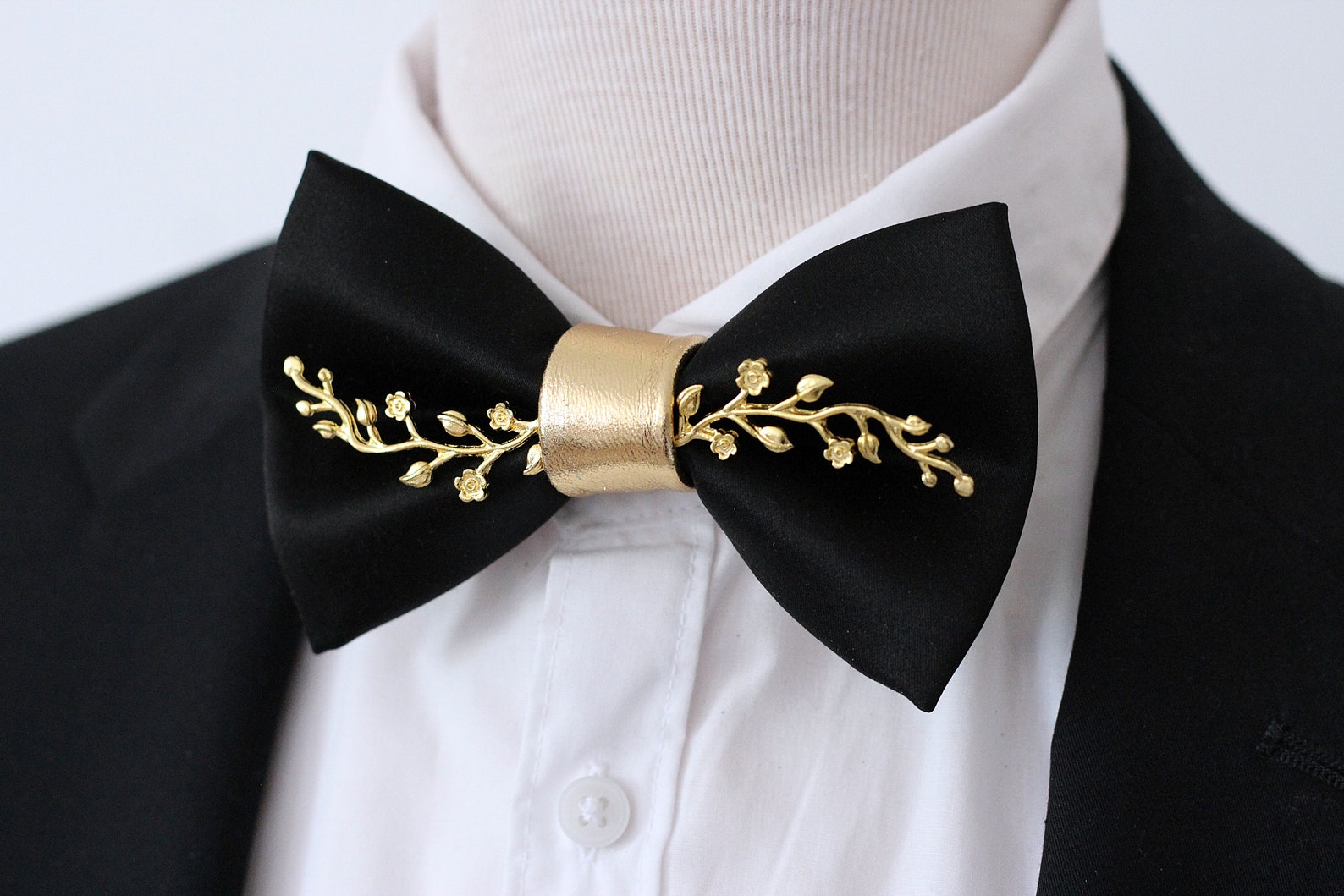 Black and Gold Satin Butterfly Bow Tie Formal Black Bowties - Etsy
