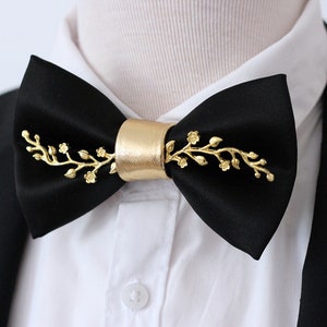 Black and Gold Satin Butterfly Bow Tie, Formal Black Bowties for Men Bowtie, Wedding Groom ...