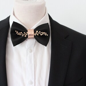 Black and Rose Gold Mens Satin Butterfly Bow Tie, Formal Black Bowties for Men Bowtie, Wedding ...