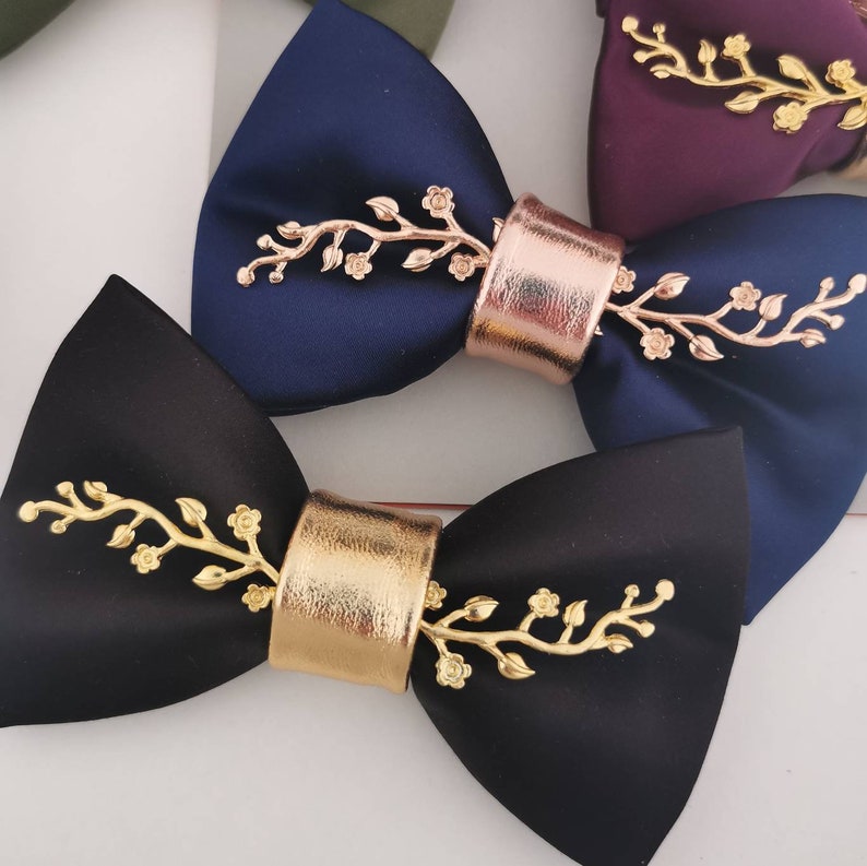Black Bowtie Gold Mens Silk Bow Tie for Men Gold Wedding Bow - Etsy