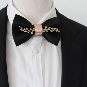 Black and Rose Gold Mens Satin Butterfly Bow Tie, Formal Black Bowties for Men Bowtie, Wedding ...