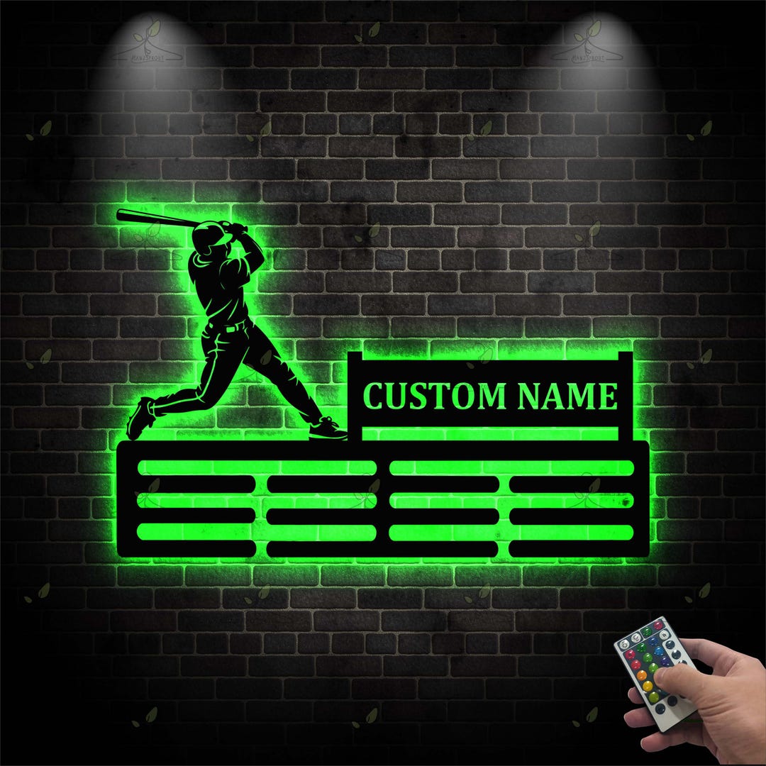 Baseball Medal Hanger: Personalized Name, Batter Silhouette Wall Decor ...