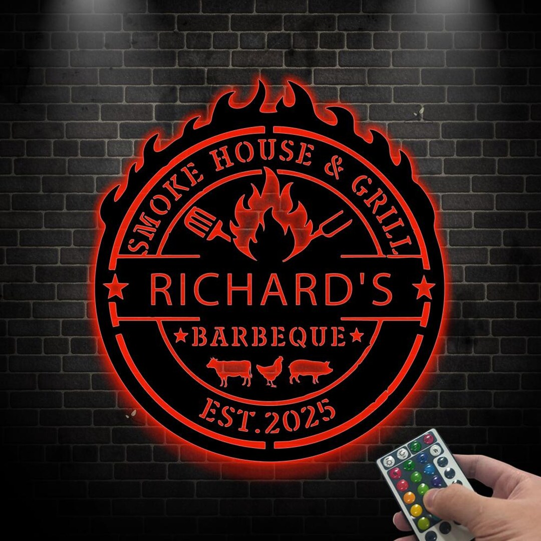 Custom Backyard Barbecue Sign LED Lighted Wall Art Decor, Outdoor ...