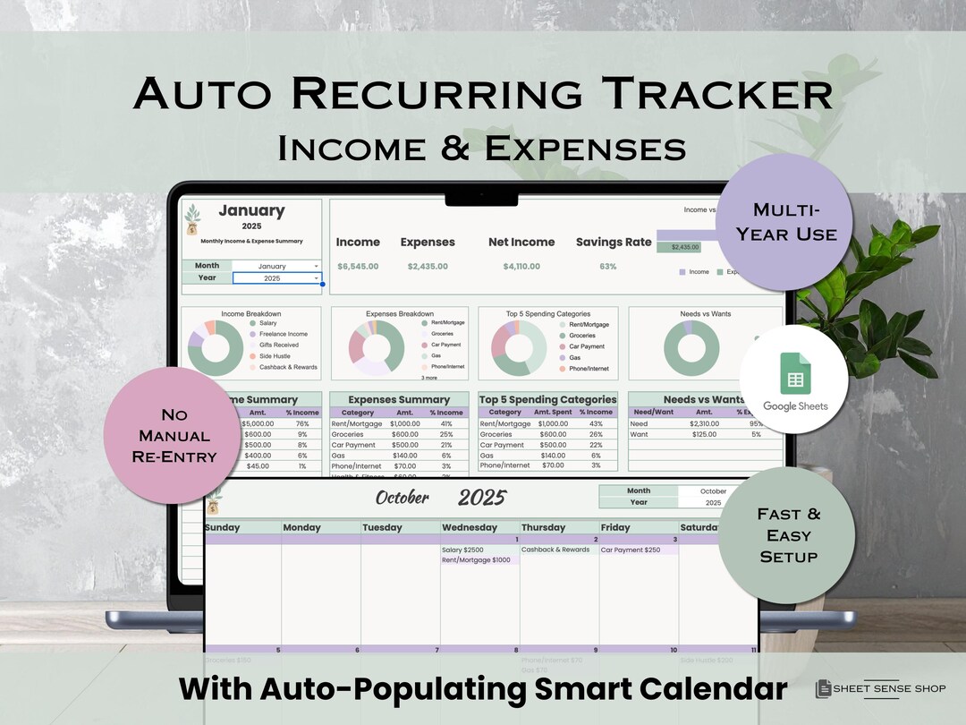 Income and Expense Budget Tracker, Automatic Recurring Google Sheets ...