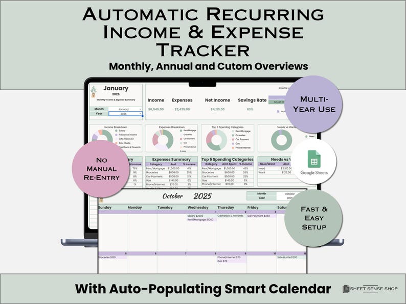 Automatic Recurring Income and Expense Tracker | Google Sheets Budget ...