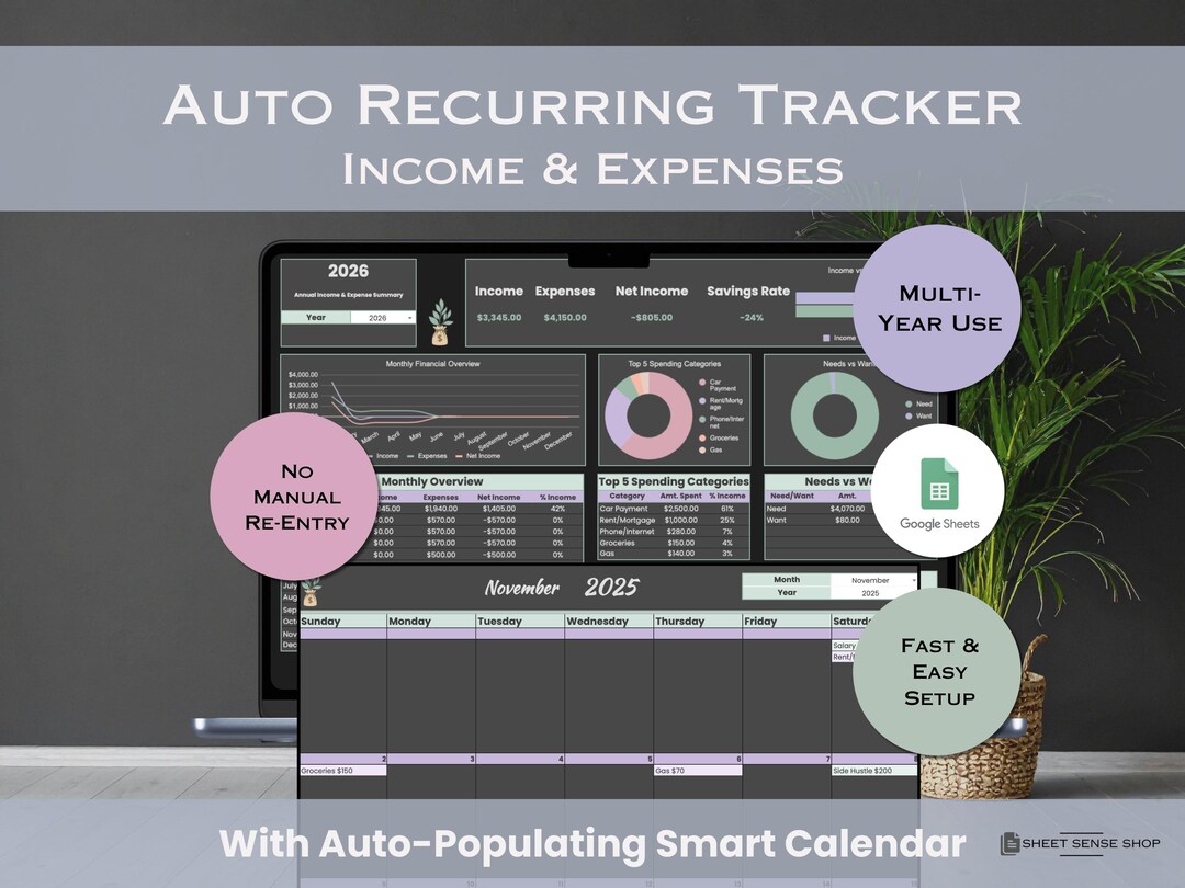 Income and Expense Tracker - Automatic Recurring | Google Sheets ...