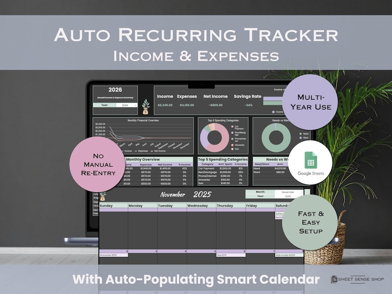 Income and Expense Tracker - Automatic Recurring | Google Sheets ...