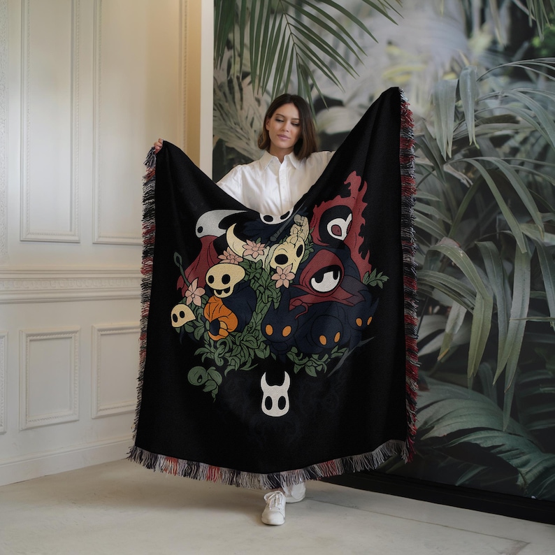 Hollow Knight Inspired Woven Cozy Blanket, Fantasy Game Tapestry Throw ...
