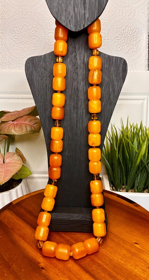 Mid Century Bakelite Butterscotch LONG Chunky barrel … - Gem