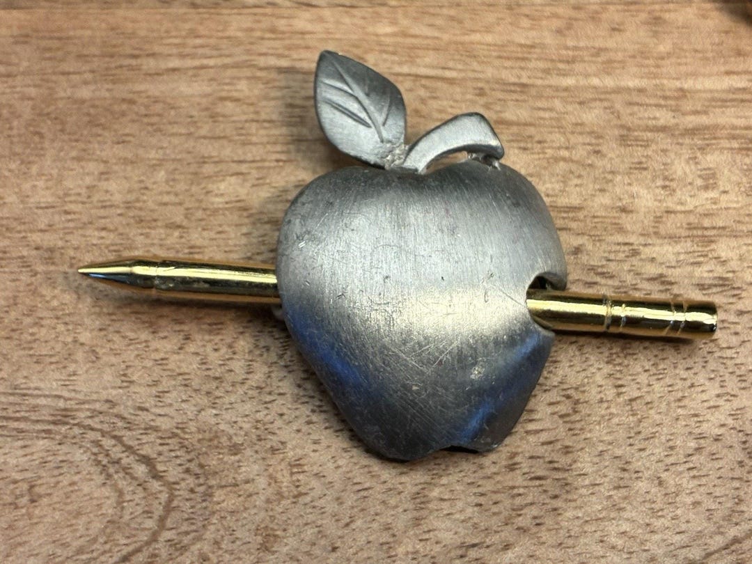 Vintage Ultra Craft Apple Pencil Pin Brooch Silver Gold Tone Teacher ...