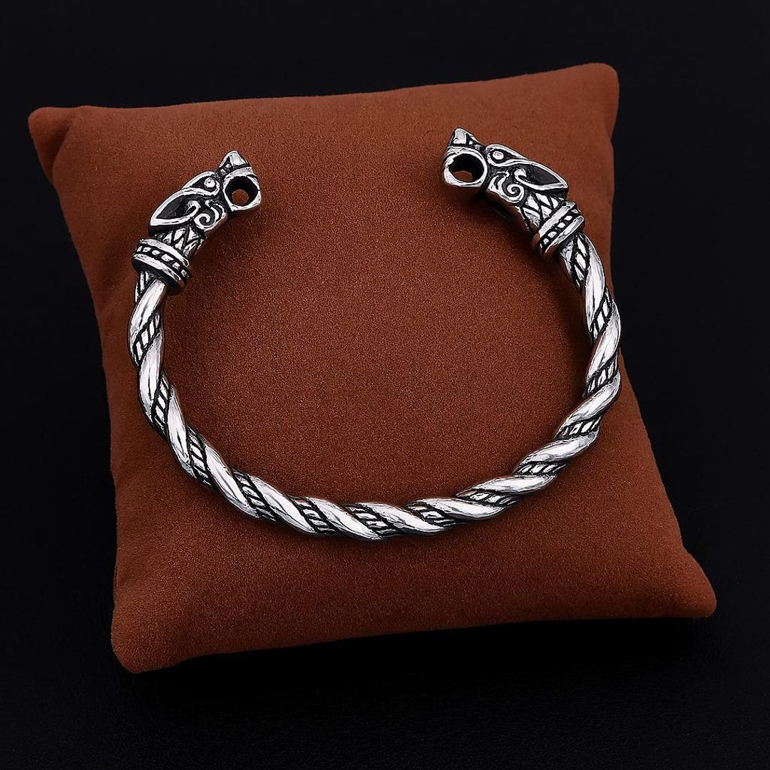 Gothic Viking Bracelet – Wolf Head Torque – Stainless Steel Viking Arm ...