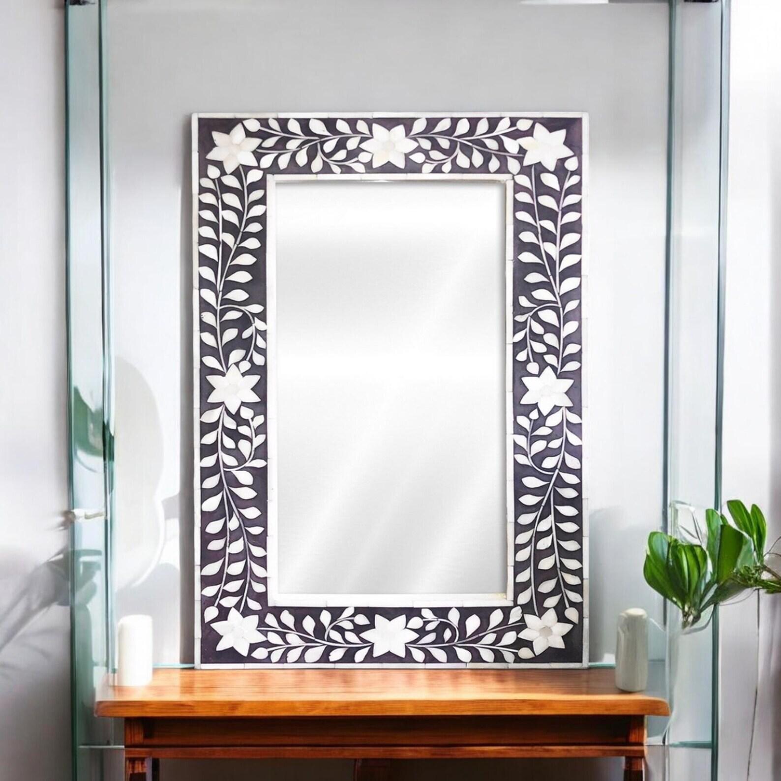 Bone Inlay Mirror Frame | Floral Design | Handcrafted Wall Décor ...