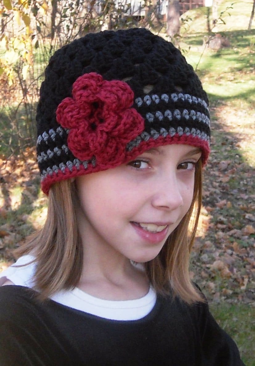 Crochet Open Weave Hat Cap Cloche--black, Red, and Gray--any Size - Etsy