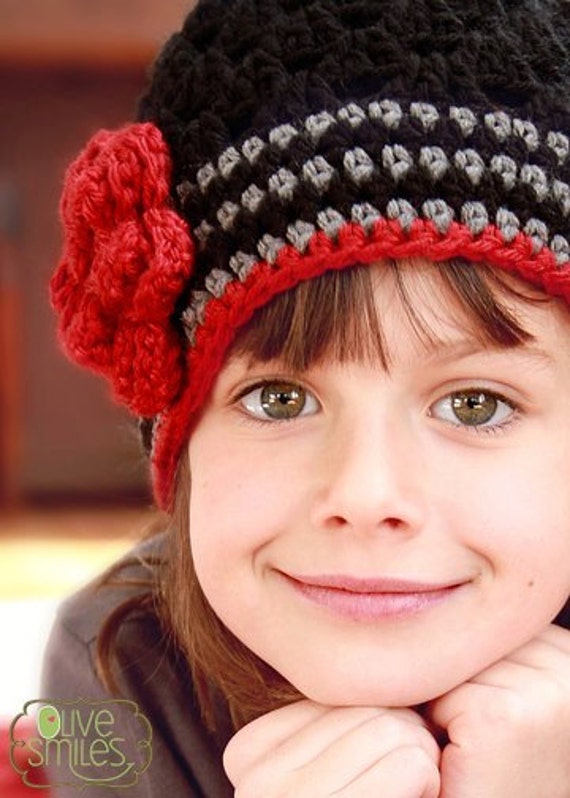 Crochet Open Weave Hat Cap Clocheblack Red and Grayany | Etsy