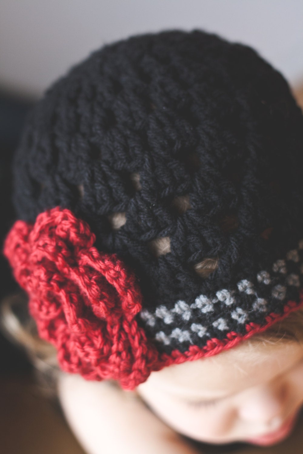 Crochet Open Weave Hat Cap Cloche--black, Red, and Gray--any Size - Etsy