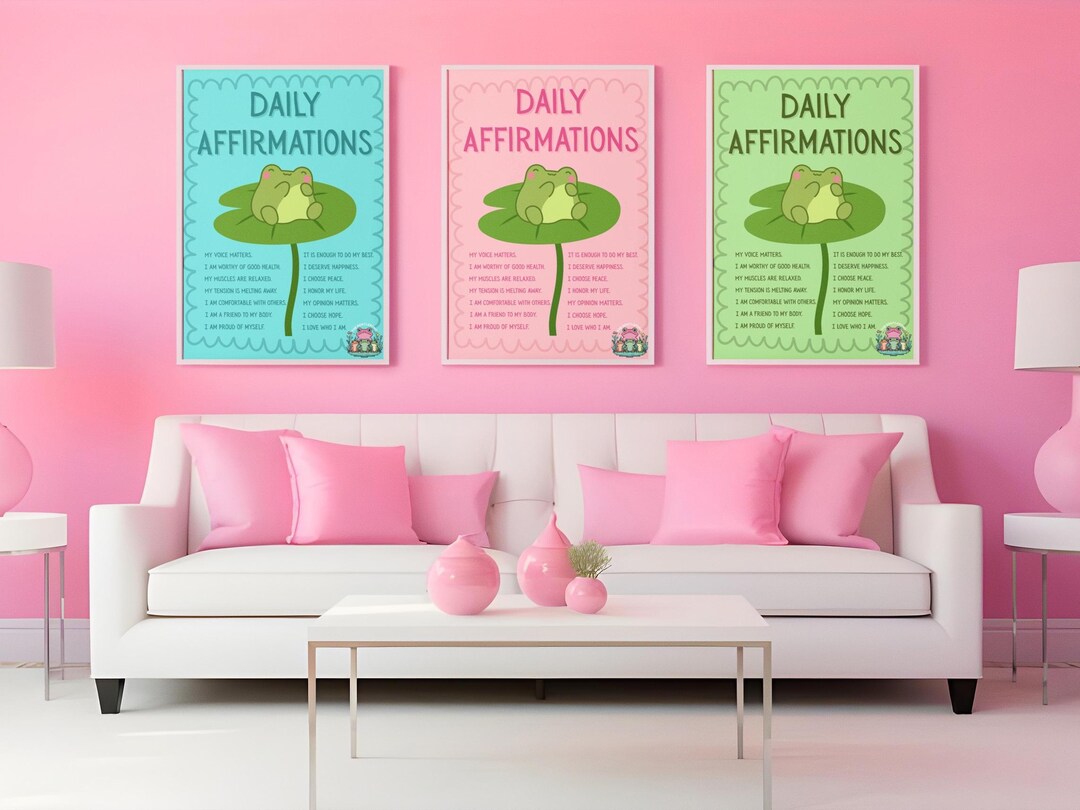 Frog Affirmation Poster Bundle – Pastel Wall Art Set – Printable Self ...
