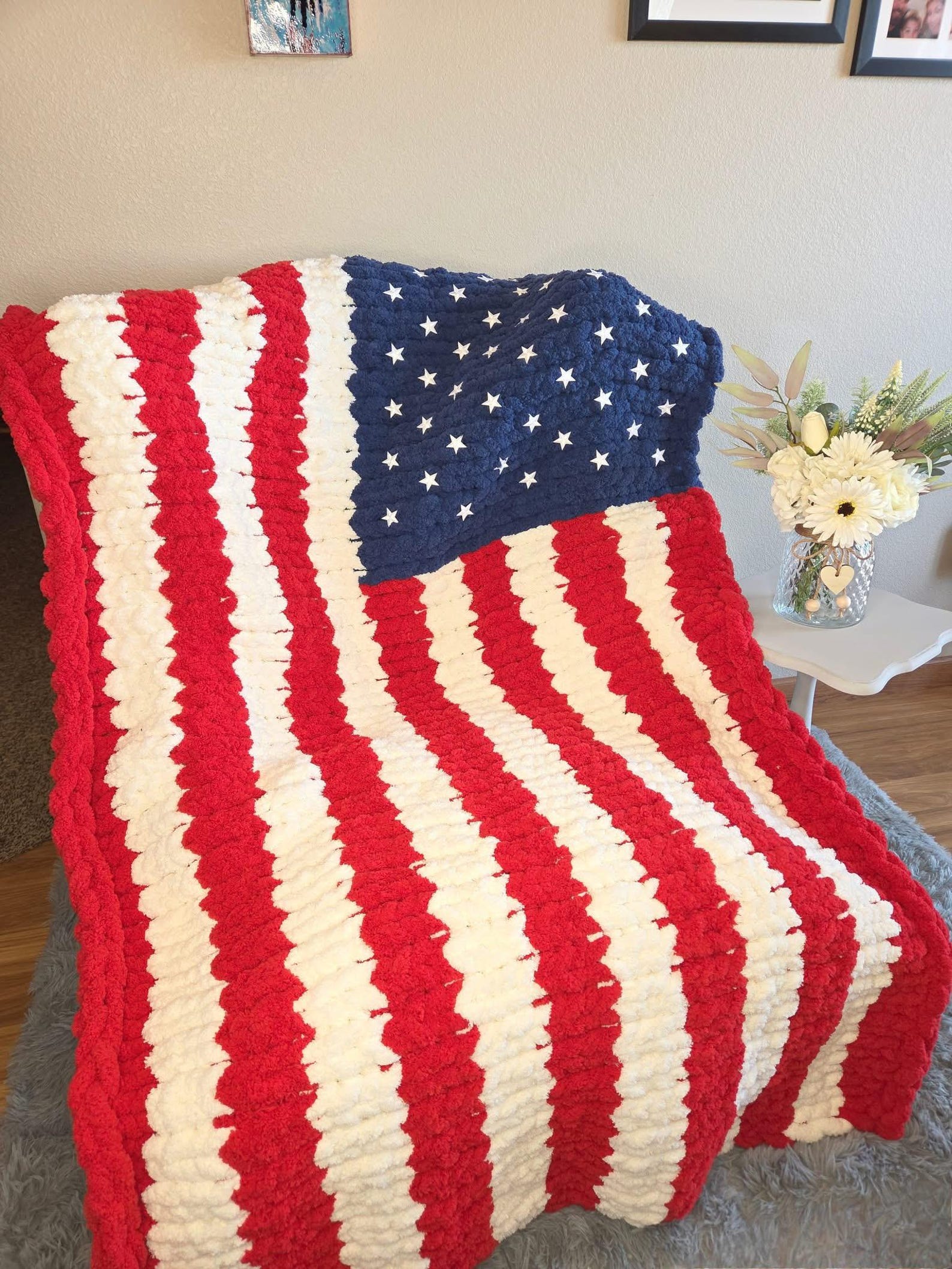 American Flag Throw Blanket/high Quality/hand Knit Chunky Chenille/soft ...