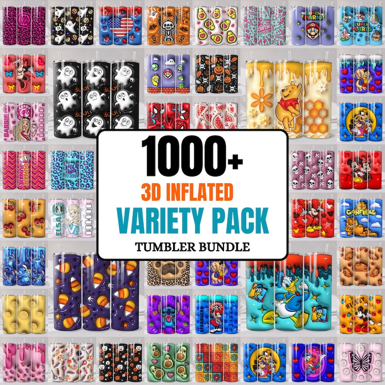 1000+ Files Bundle 3D Inflated Puff Sublimation Tumbler Design ...